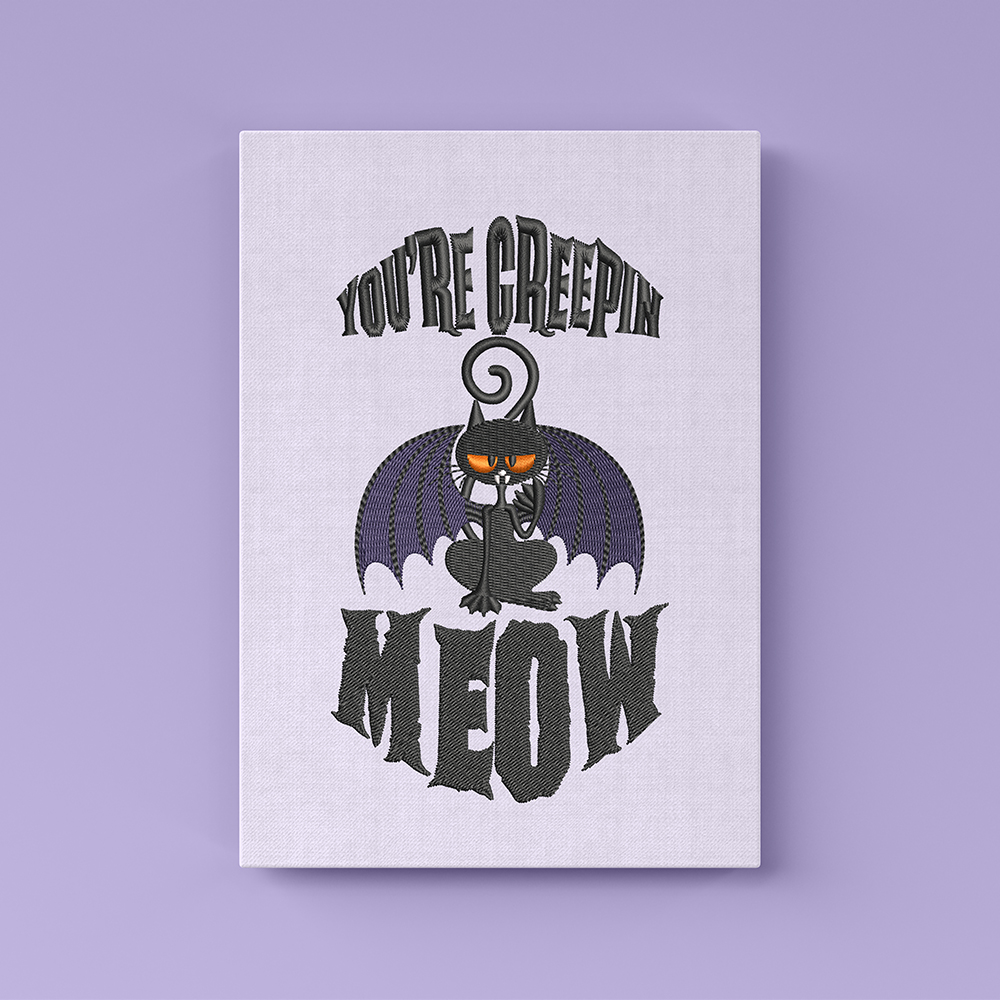 Halloween Creepy Meow Machine Embroidery Design | Cre8iveSkill