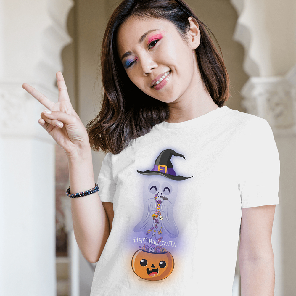 Cute Ghost With Candy Download High-Quality Vector Graphic